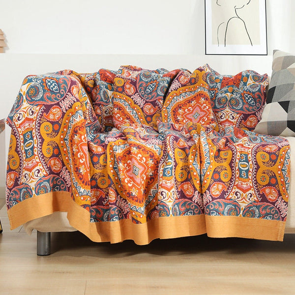 5 Layers Cotton Queen Throw Bed Cover Muslin Sofa Throw Boho Double-si ...