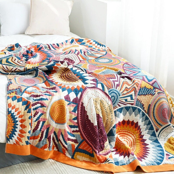 5 Layers Cotton Queen Throw Bed Cover 100% cotton Muslin Sofa Throw Bo ...